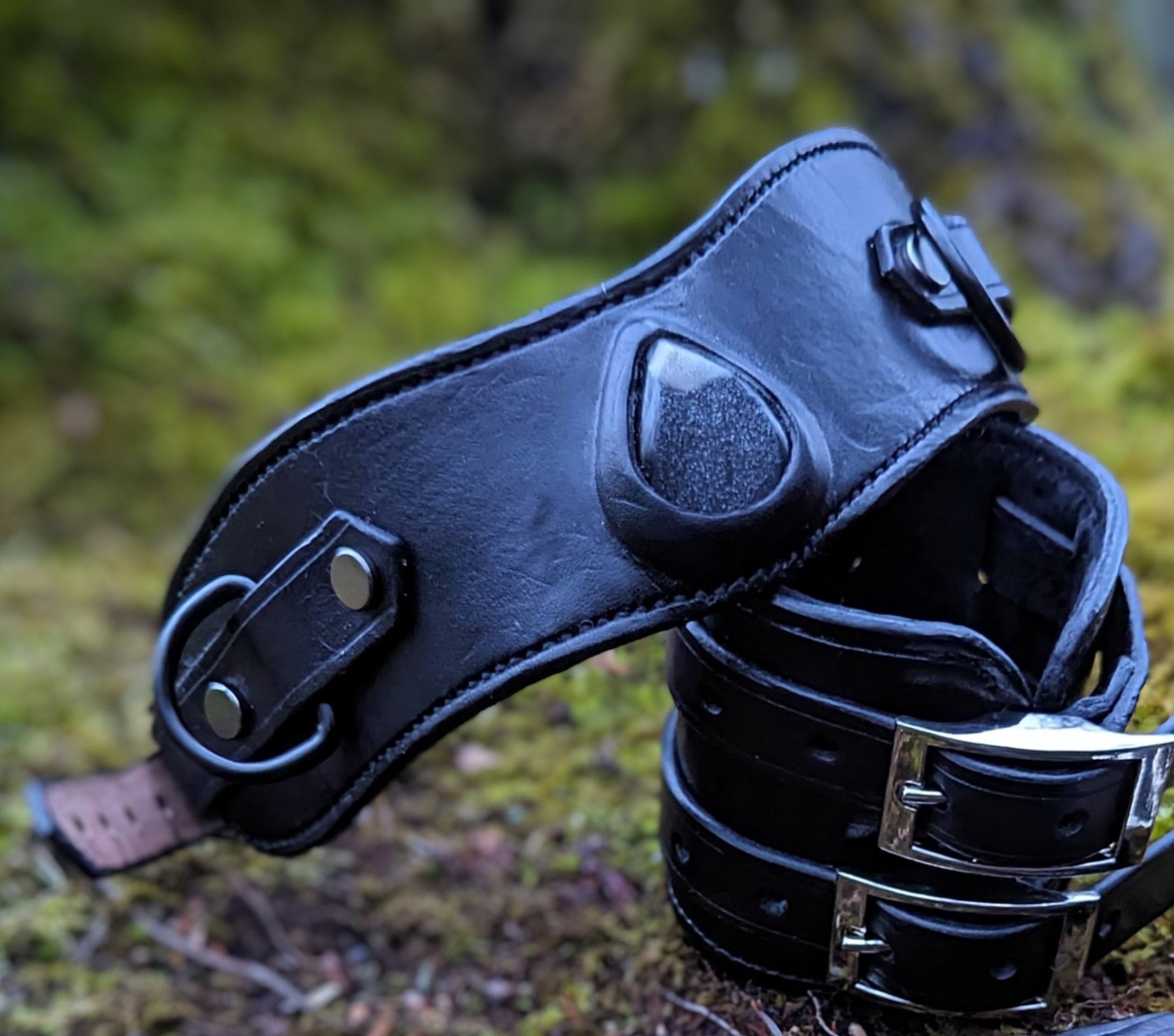 Leather Wrist Restraints - Obsidian Double Layer | Engineerista's Art, LLC